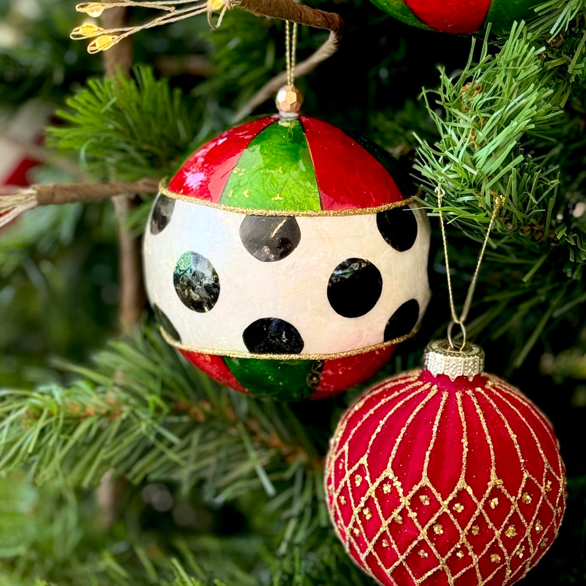 Polkadot & Striped Bauble - Green & Red – Magpie Style