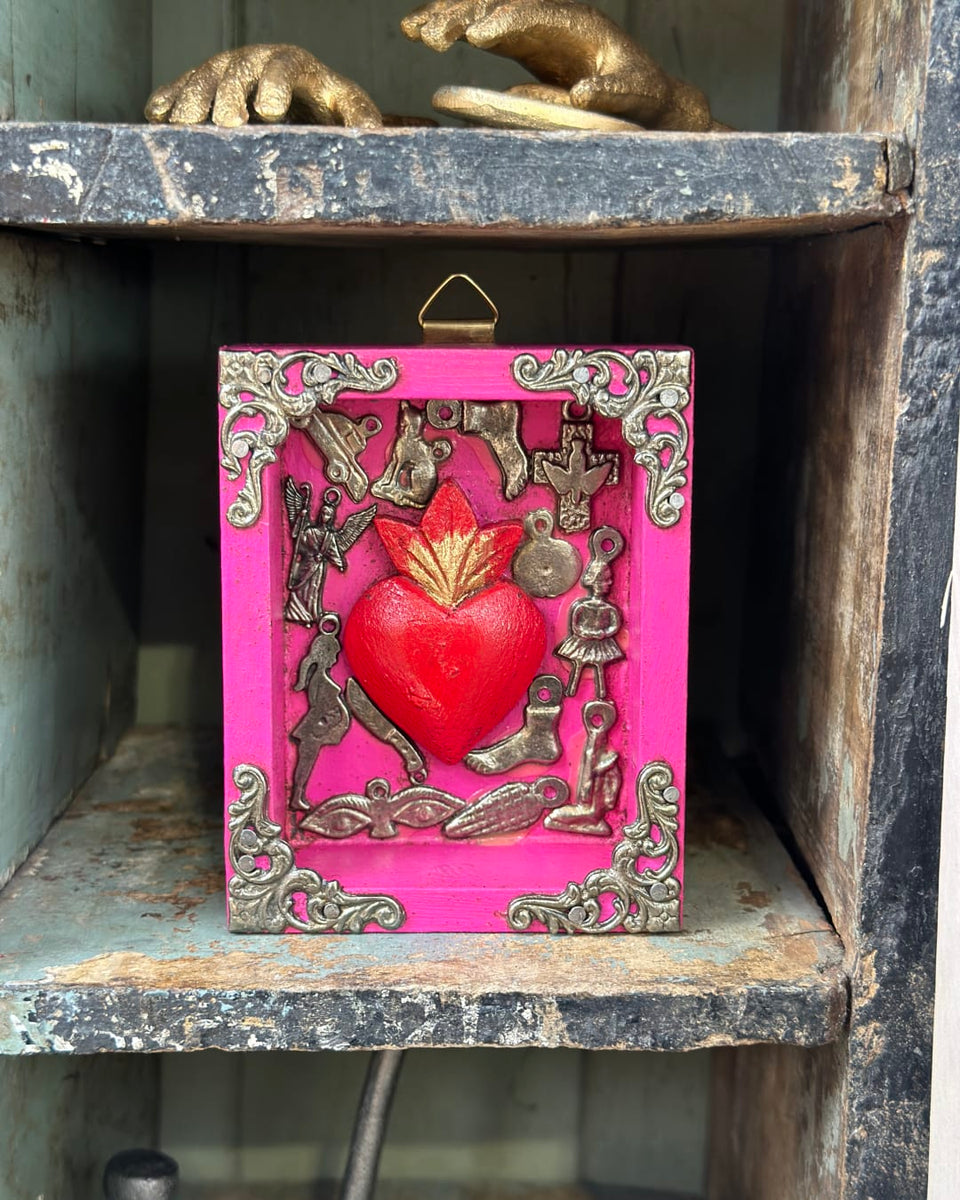 Framed Pink Heart with Milagros – Magpie Style
