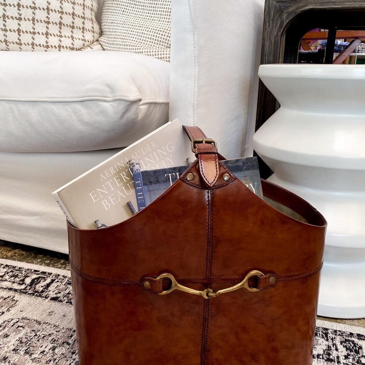 Leather Magazine Basket with Horse Bit - Tan – Magpie Style