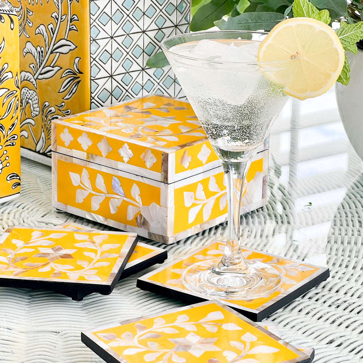 MAGPIE HOME Mother of Pearl Inlay Box + Coasters - Sunflower – Magpie Style